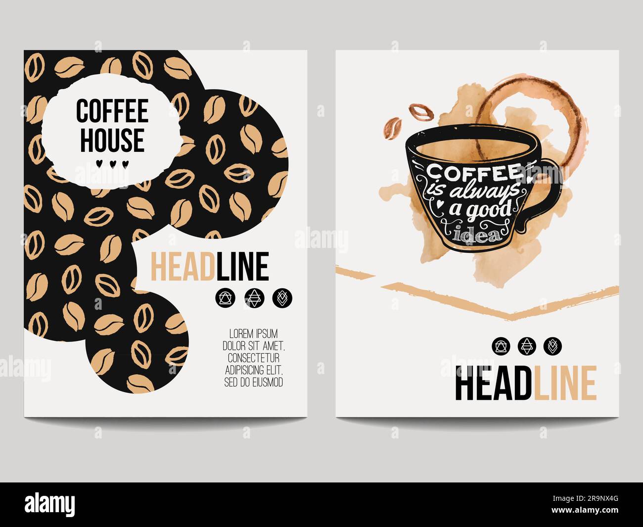 Vector set of modern posters with coffee backgrounds. Trendy hipster ...