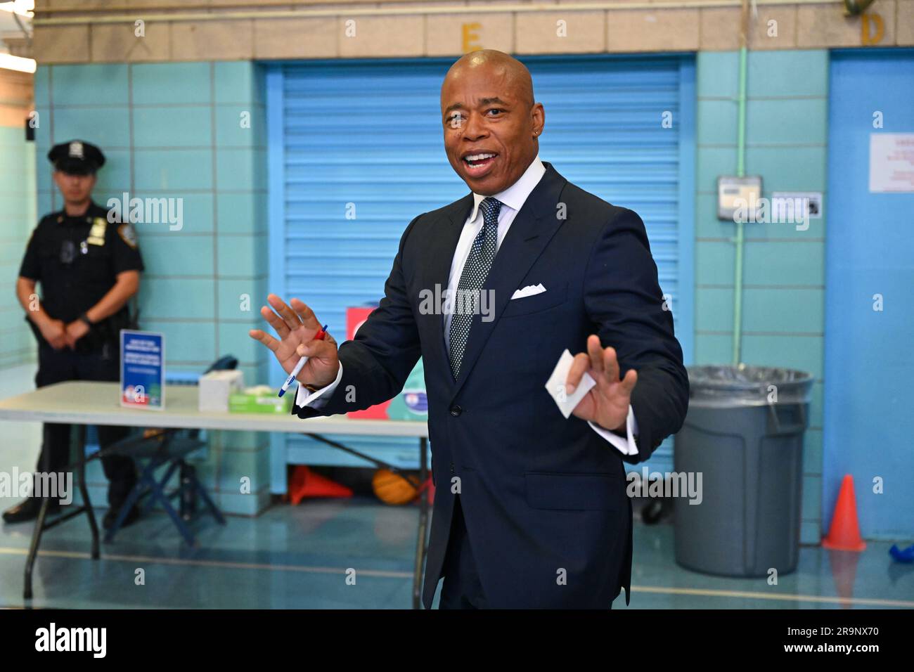 Mayor Eric Adams votes in the 2023 New York City primary election at PS ...
