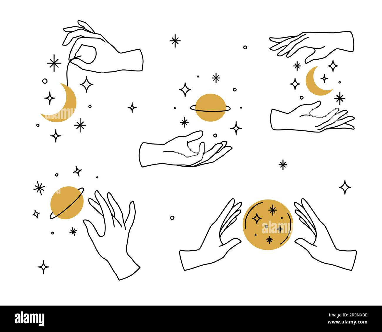 Vector set of female hand logos, icons in minimal linear style. Emblem ...