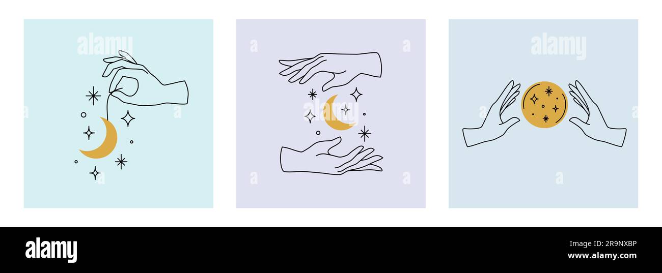 Vector set of female hand logos, icons in minimal linear style. Emblem ...