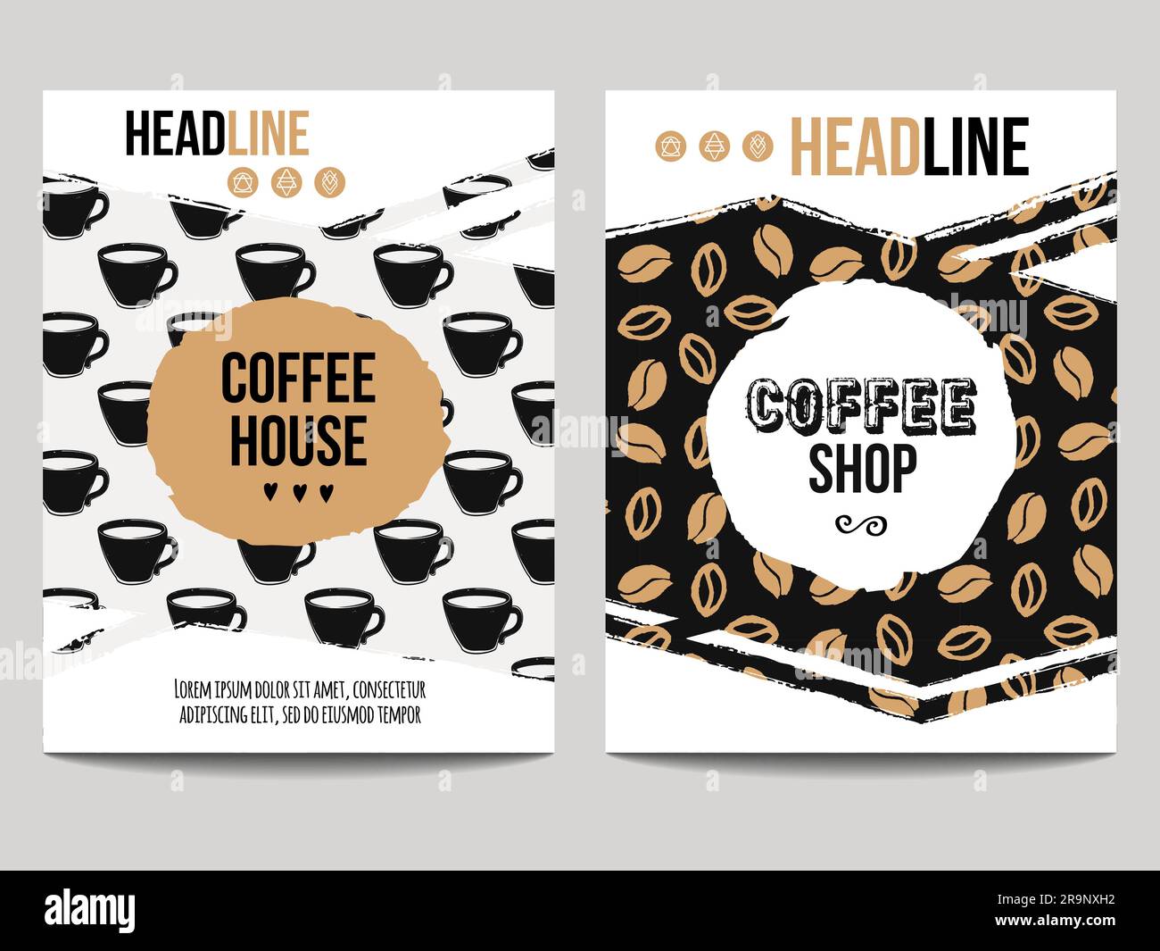 Vector set of modern posters with coffee backgrounds. Trendy hipster ...