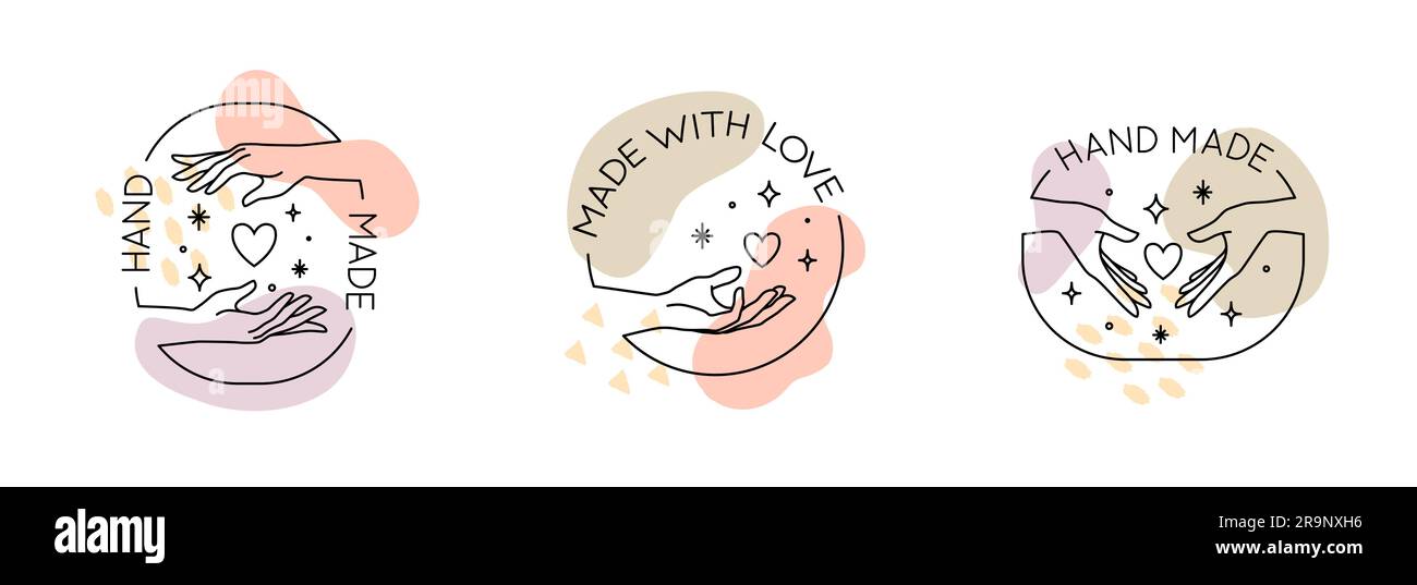 Vector set with trendy hand made labels and badges in linear modern ...