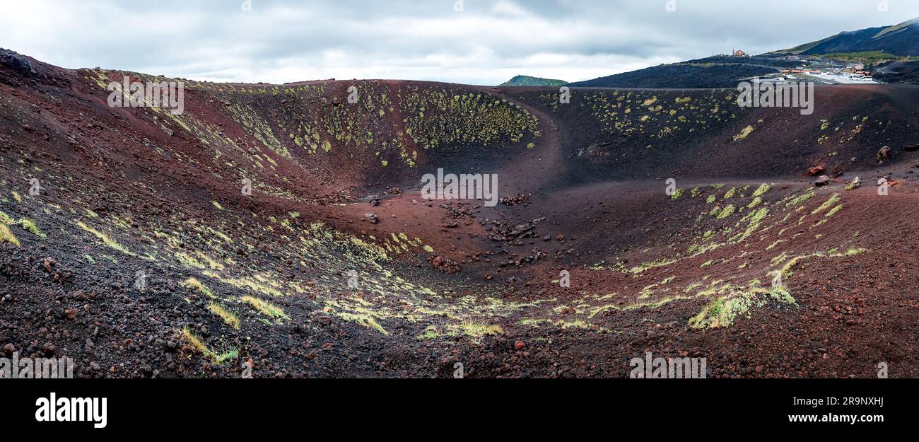 Panorama of the volcano craters on Mount Etna, Sicily, Ital. The ...