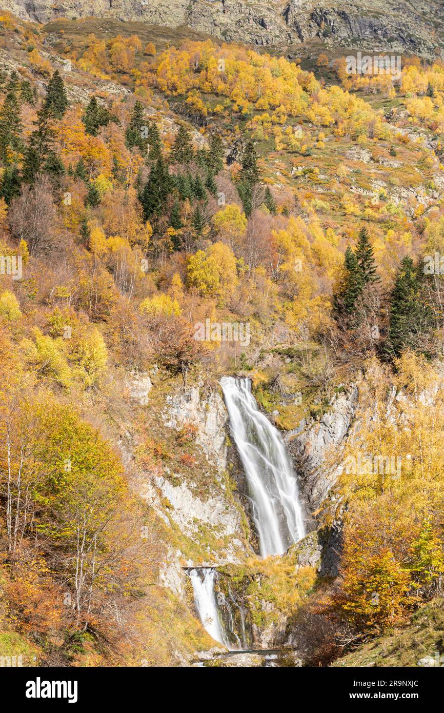 Salt del Pish waterfall, Varrados valley, Aran valley, Lleida, Spain ...