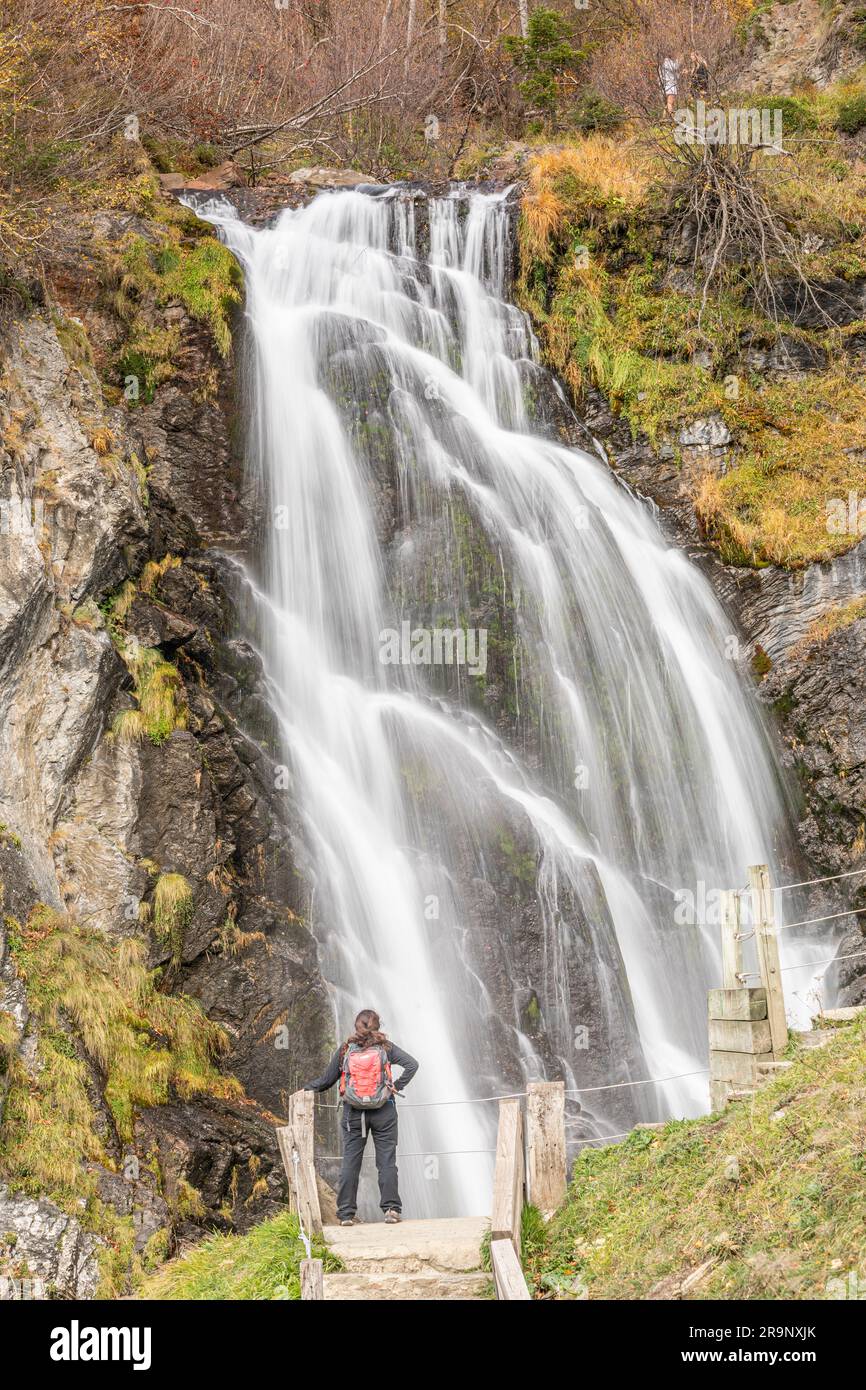 Salt del Pish waterfall, Varrados valley, Aran valley, Lleida, Spain ...