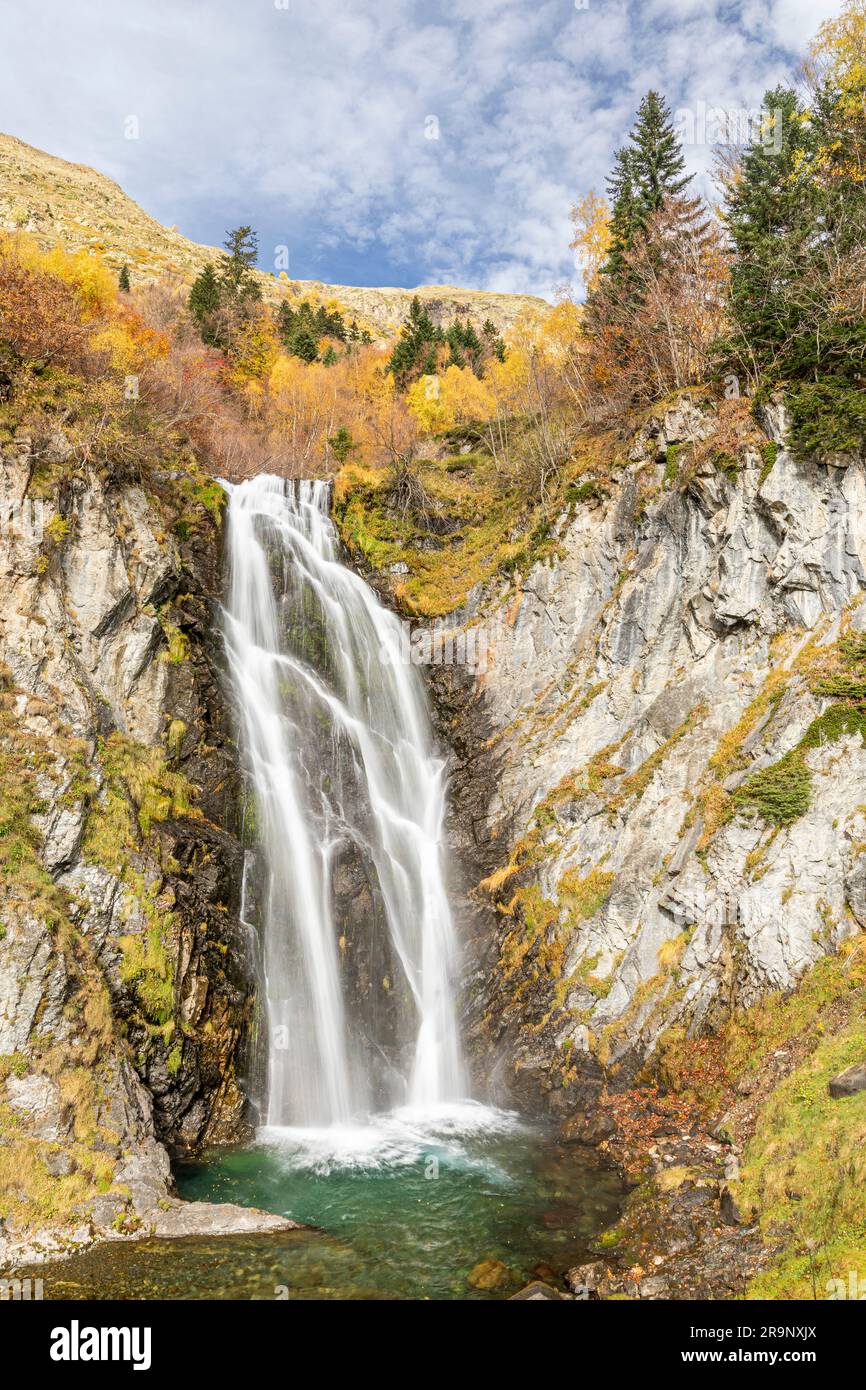 Salt del Pish waterfall, Varrados valley, Aran valley, Lleida, Spain ...