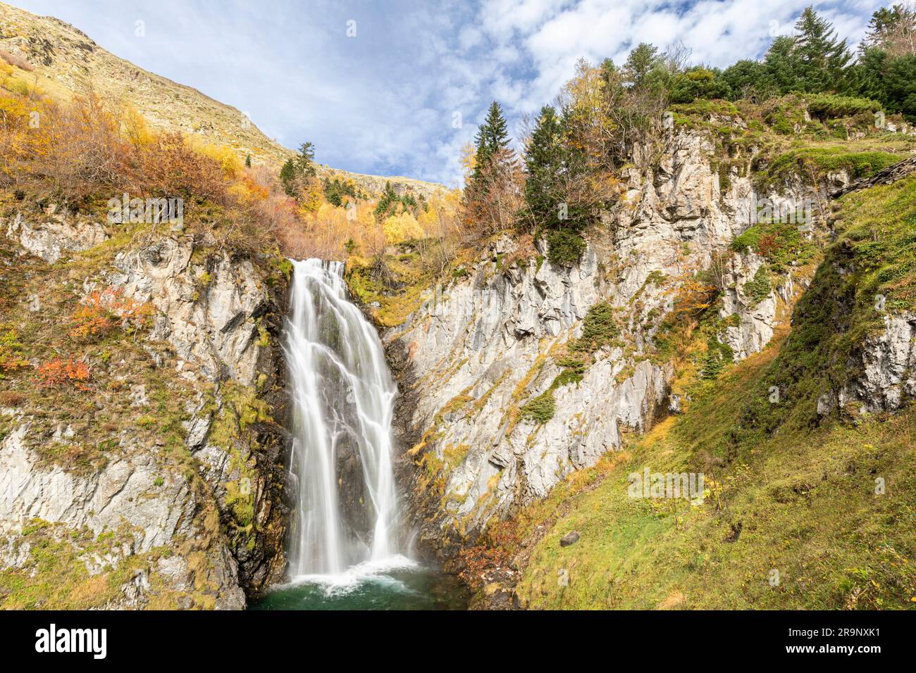 Salt del Pish waterfall, Varrados valley, Aran valley, Lleida, Spain ...