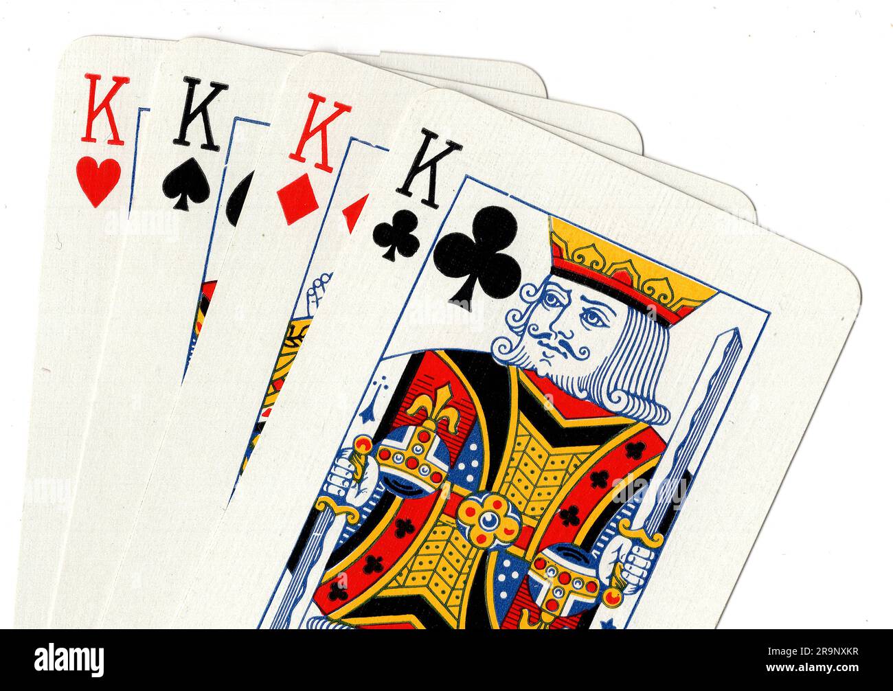 Vintage playing cards showing four kings on a white background Stock ...