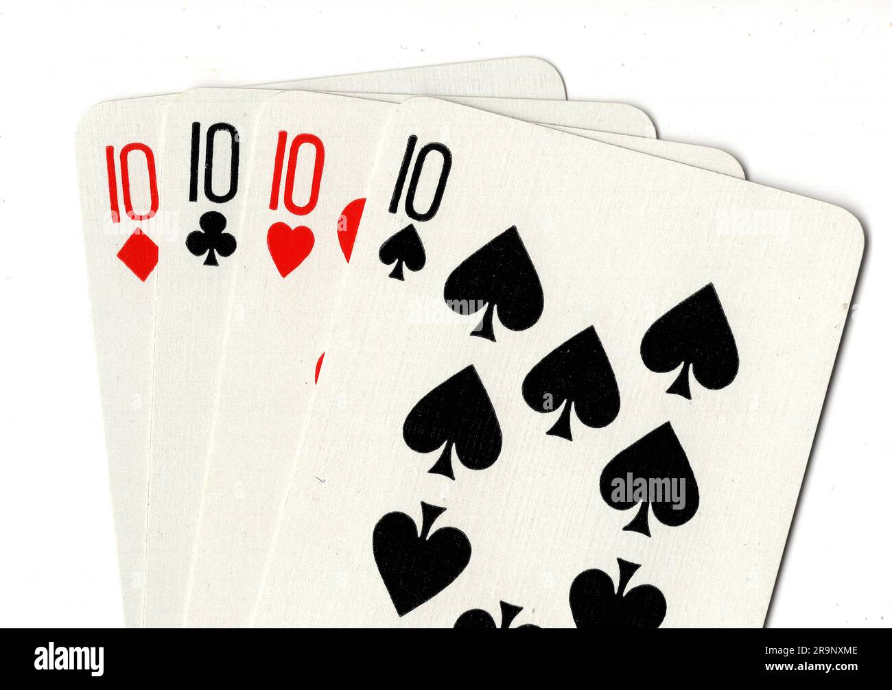 Vintage playing cards showing four tens on a white background Stock ...