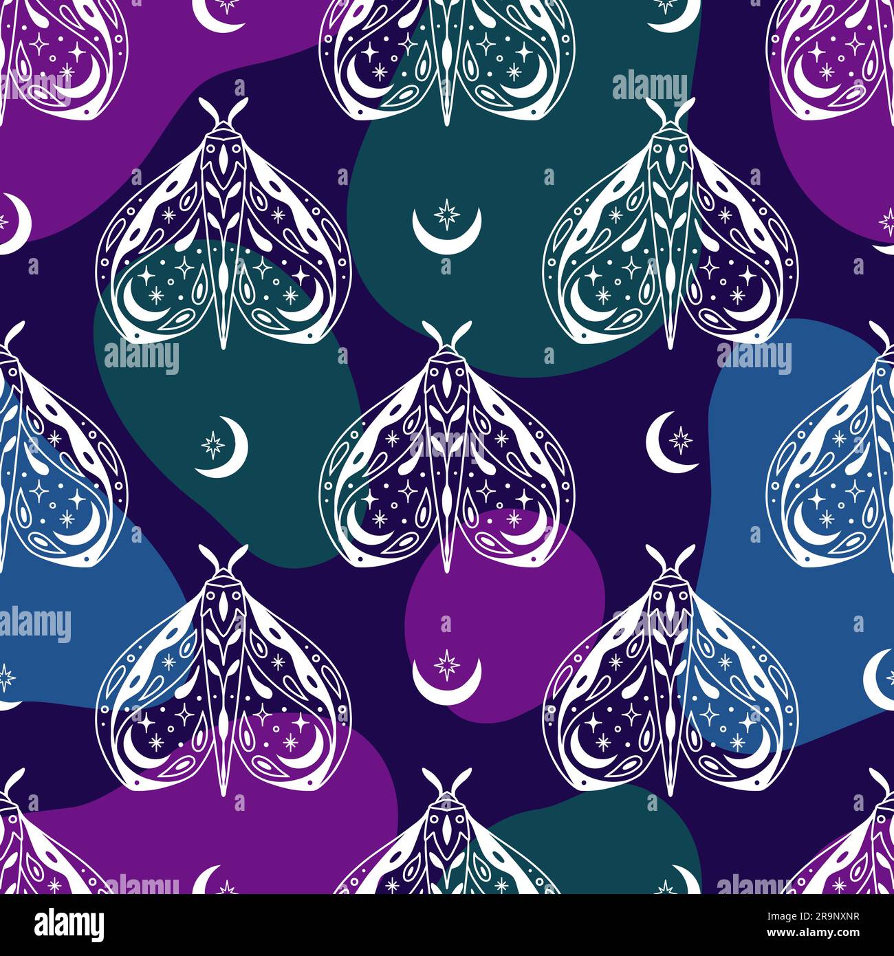 Vector magic celestial seamless pattern with moon, stars and mystic ...