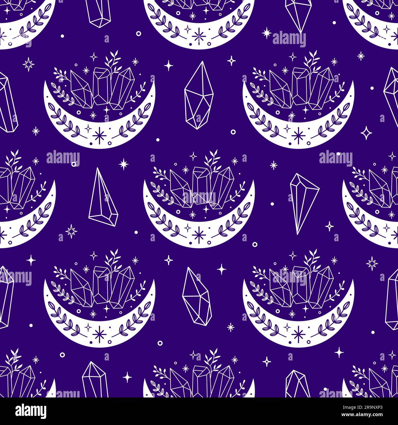Vector magic celestial seamless pattern with moon, stars and mystic ...