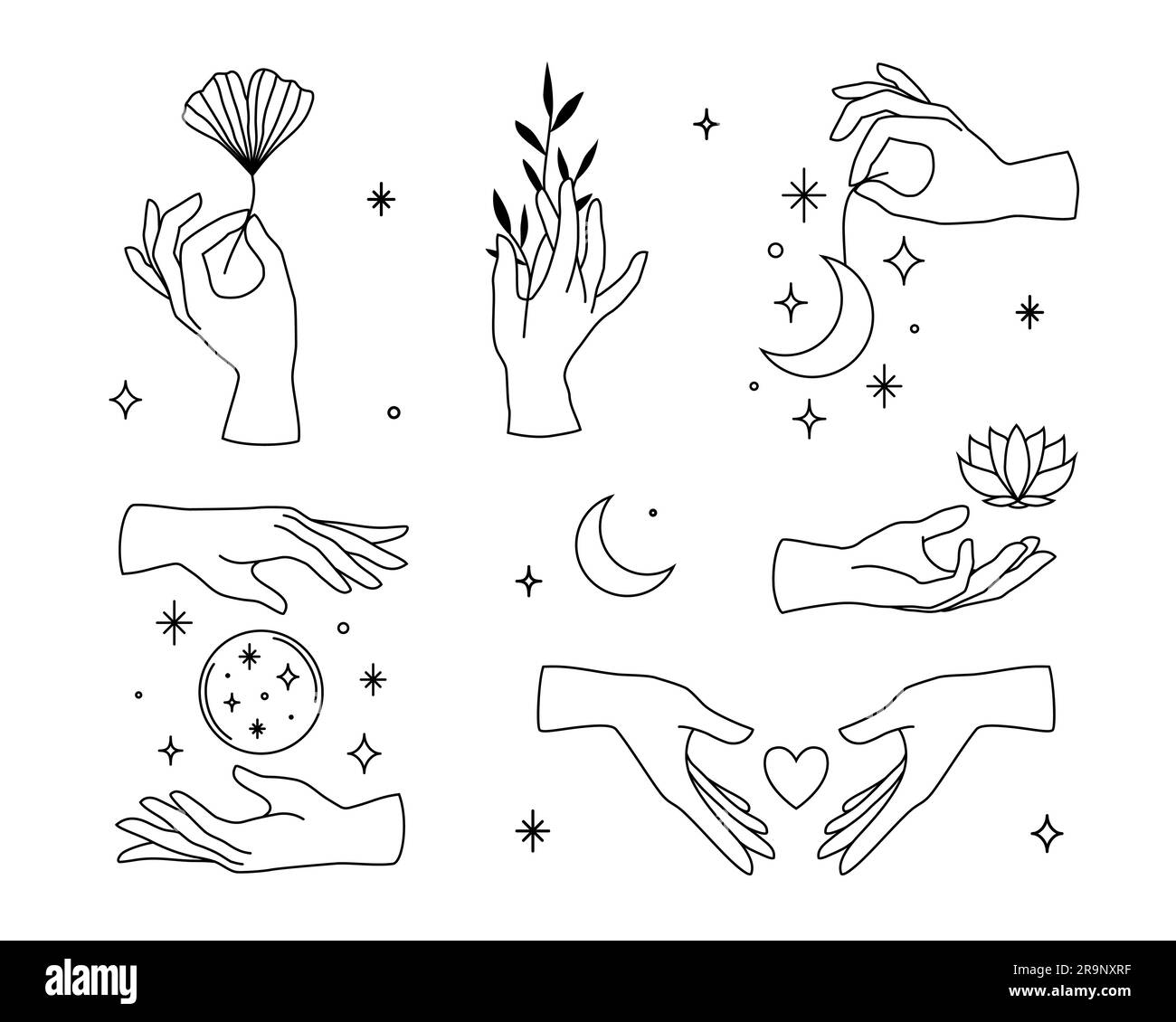 Vector set of female hand logos, icons in minimal linear style. Emblem ...