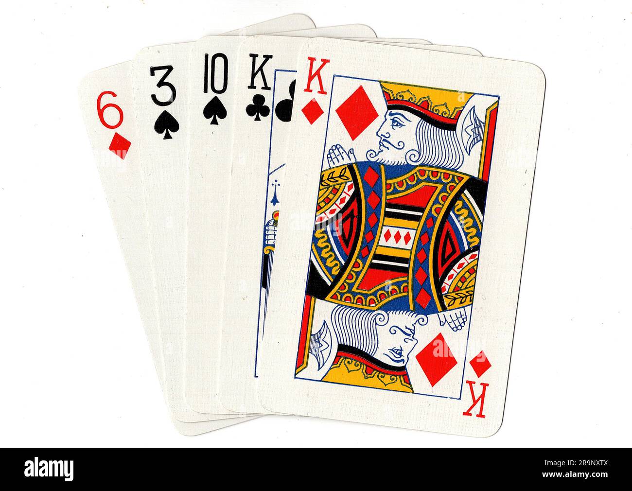 Playing cards in a poker hand showing a pair of kings on a white ...