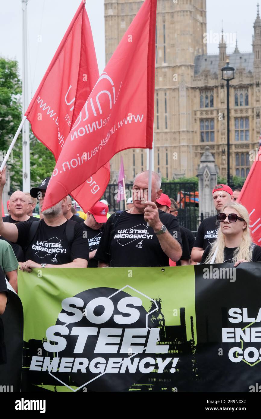 Parliament Square, London, UK. 28th June 2023. SOS: Save Our Steel ...