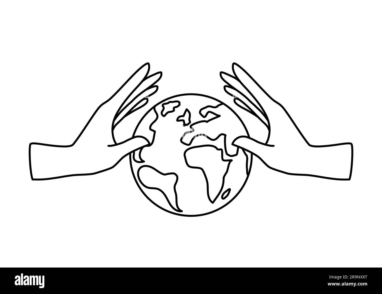 Vector linear icon - human hand holding Earth isolated on white ...