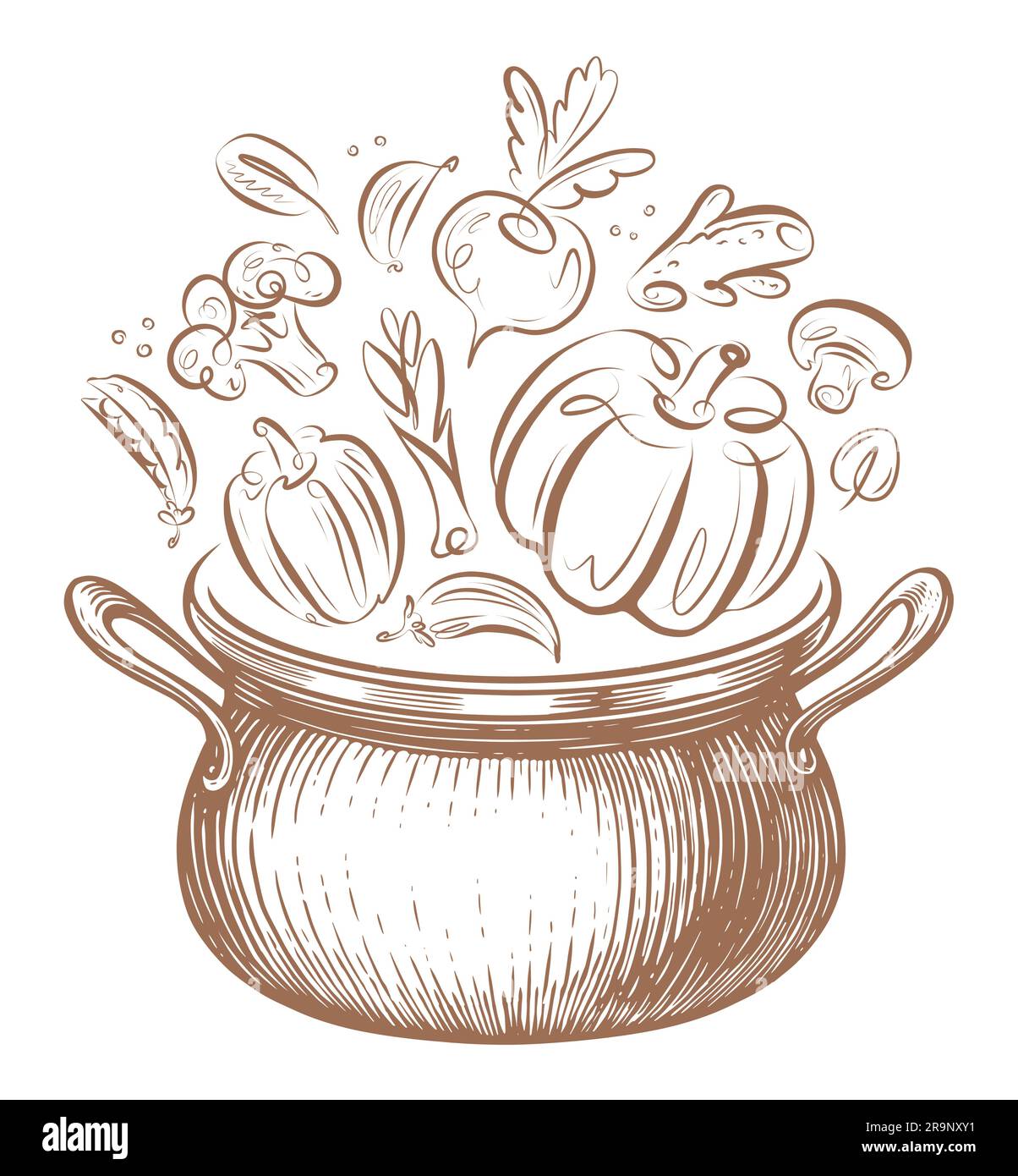 Pot with falling vegetables. Healthy eating concept. Cooking pan ...