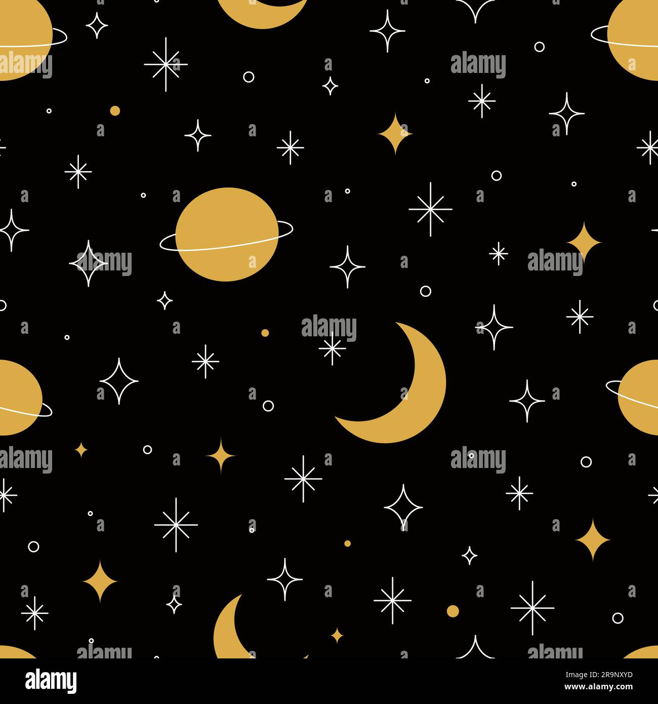 Vector modern hand drawn vector seamless pattern of planets, moon ...
