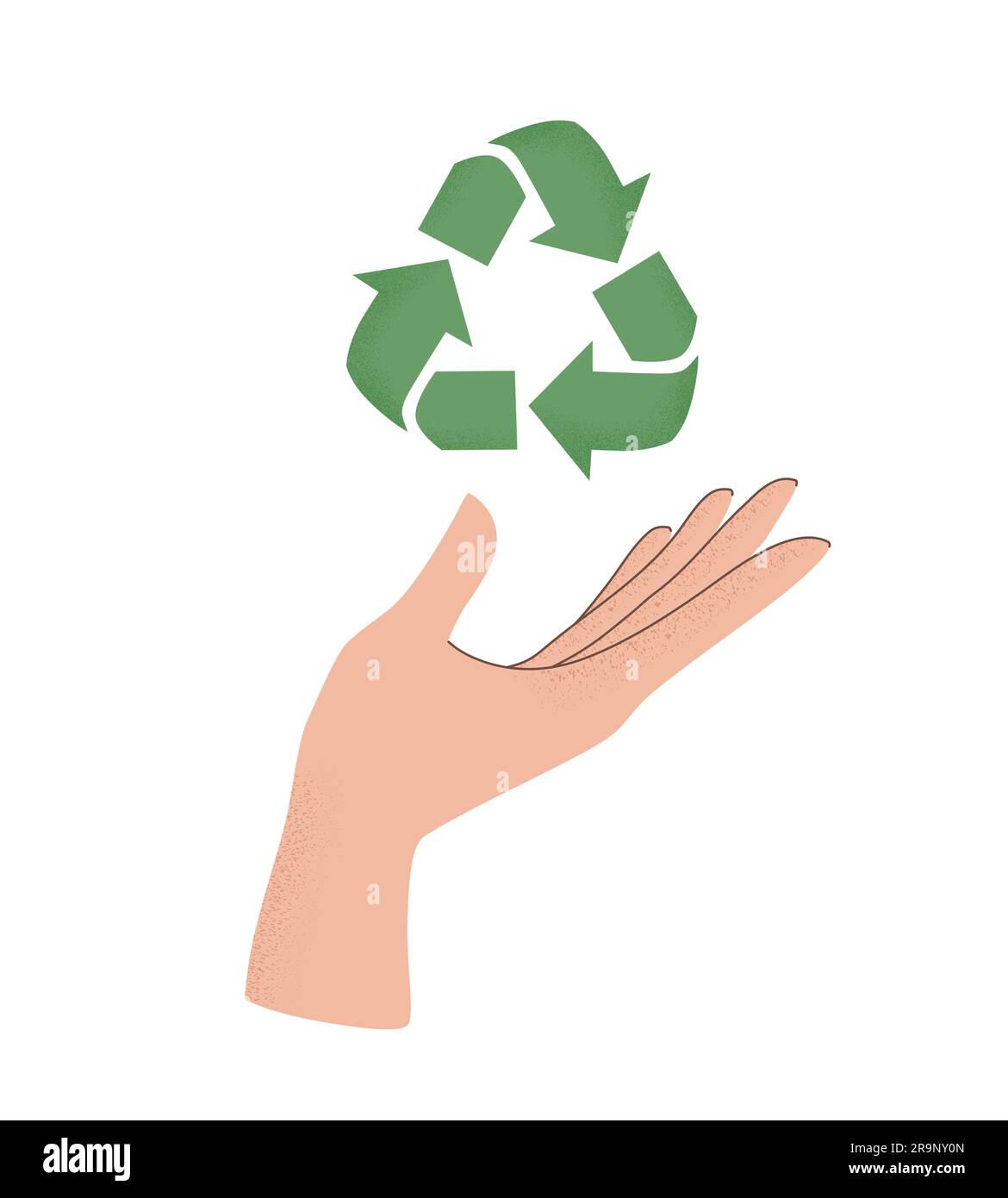 Vector illustration of human hand holding Recycle symbol. Concept of ...