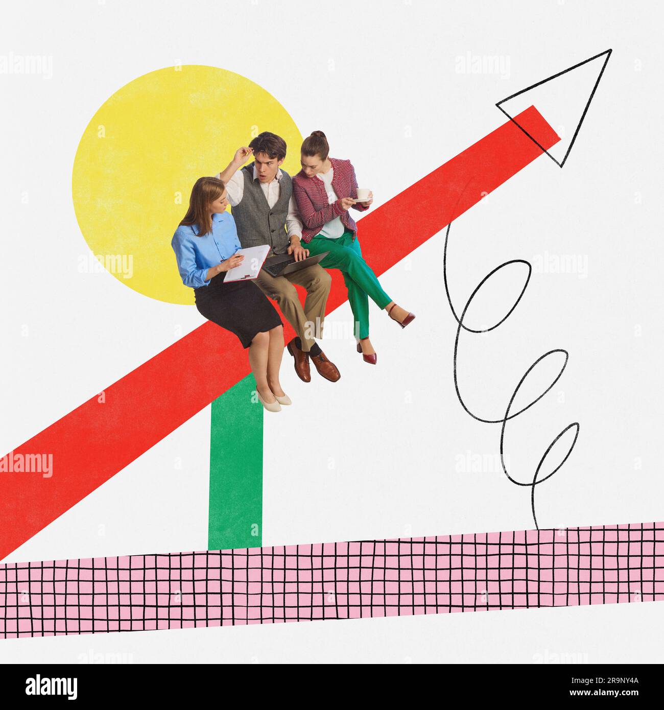 Contemporary art collage with business people communicated, doing ...
