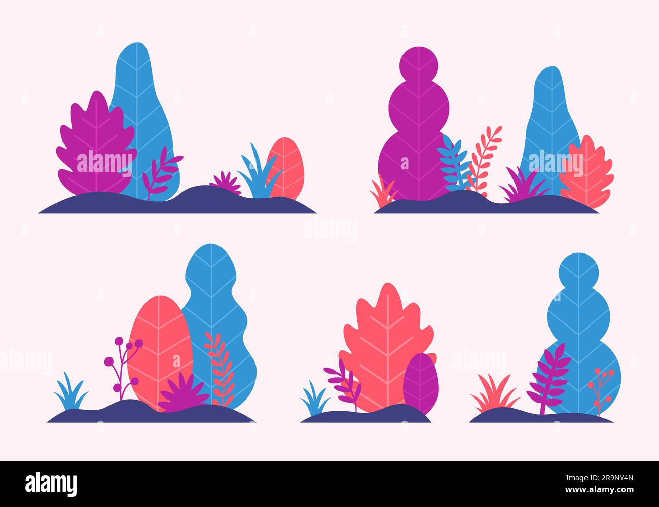 Vector set with trees, leaves, grass in trendy flat style design ...