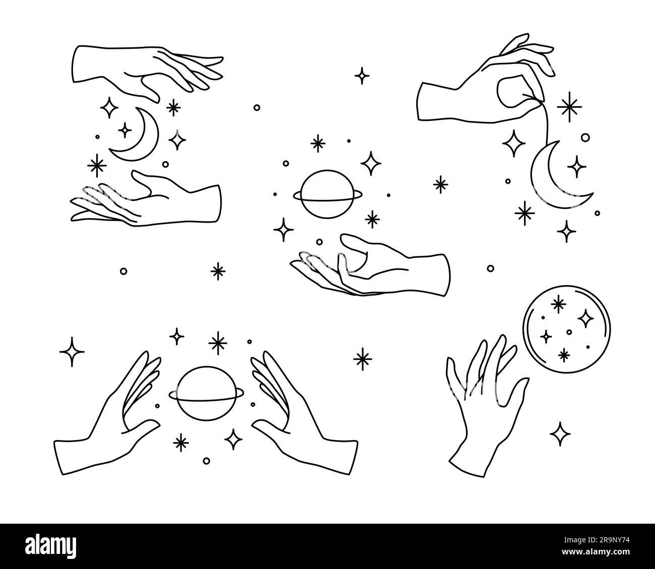 Vector set of female hand logos, icons in minimal linear style. Emblem ...