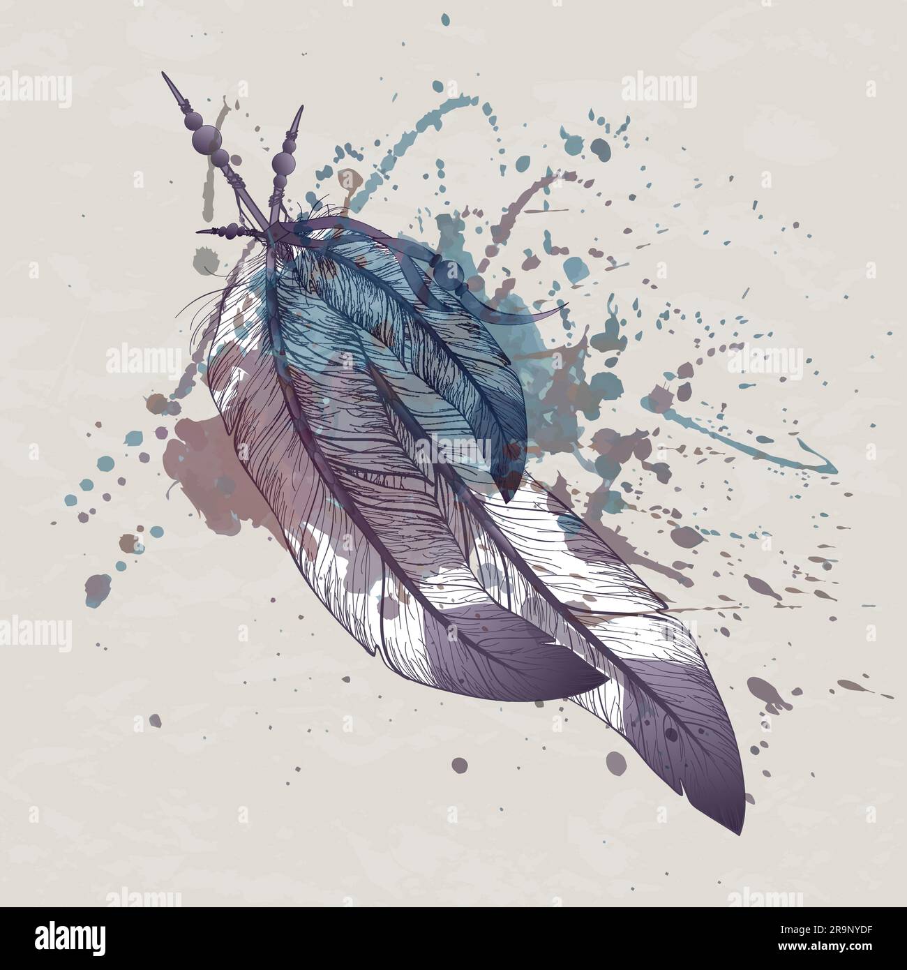 Vector illustration of eagle feathers with watercolor splash Stock ...