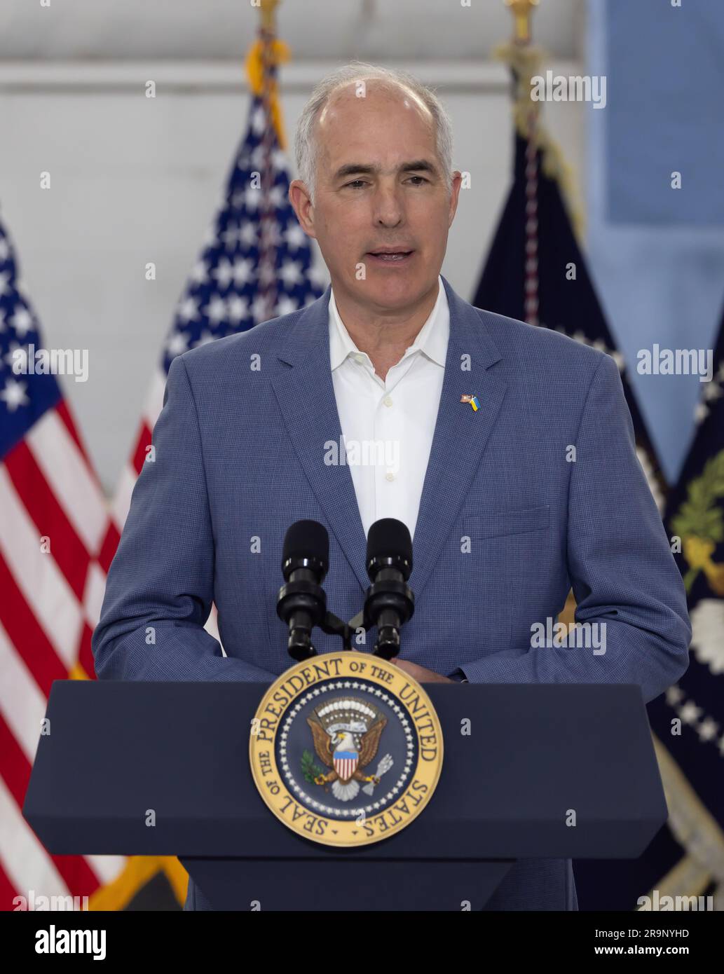 PHILADELPHIA, Pa. – June 17, 2023: Sen. Bob Casey Jr. (D) delivers ...