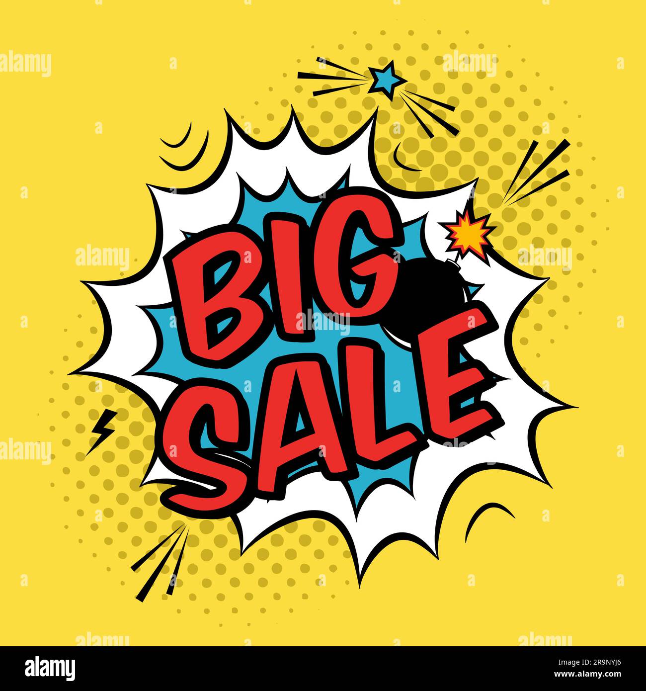 Vector colorful pop art illustration with big sale discount promotion ...