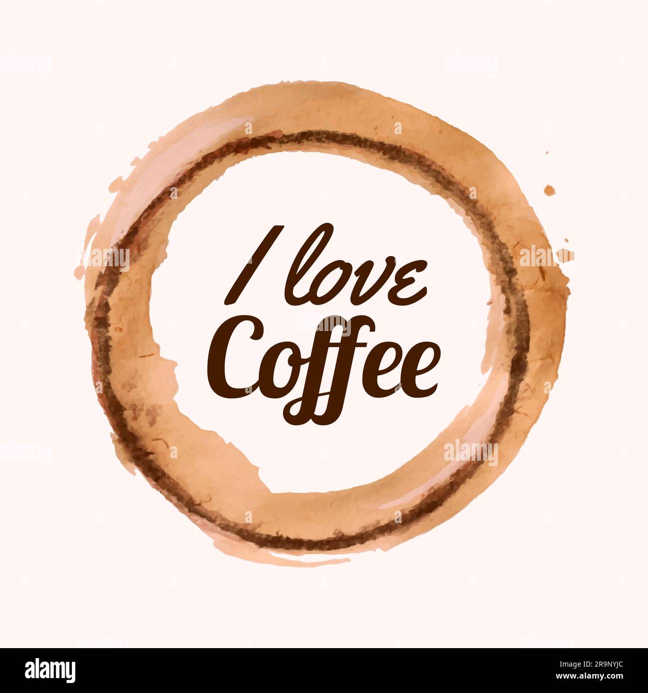 Vector illustration with "I love coffee" phrase and pour coffee blot ...