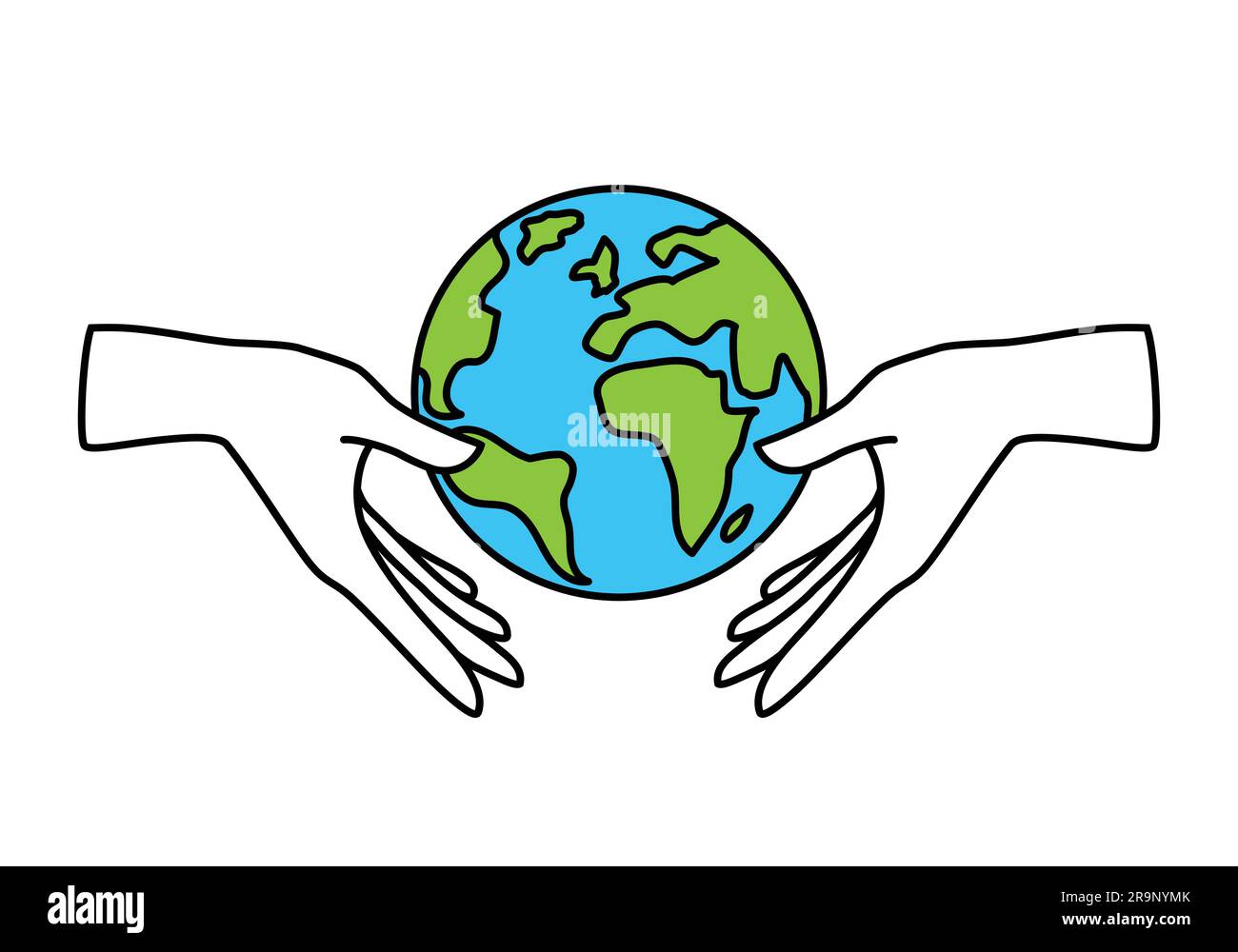 Vector linear icon - human hand holding Earth isolated on white ...