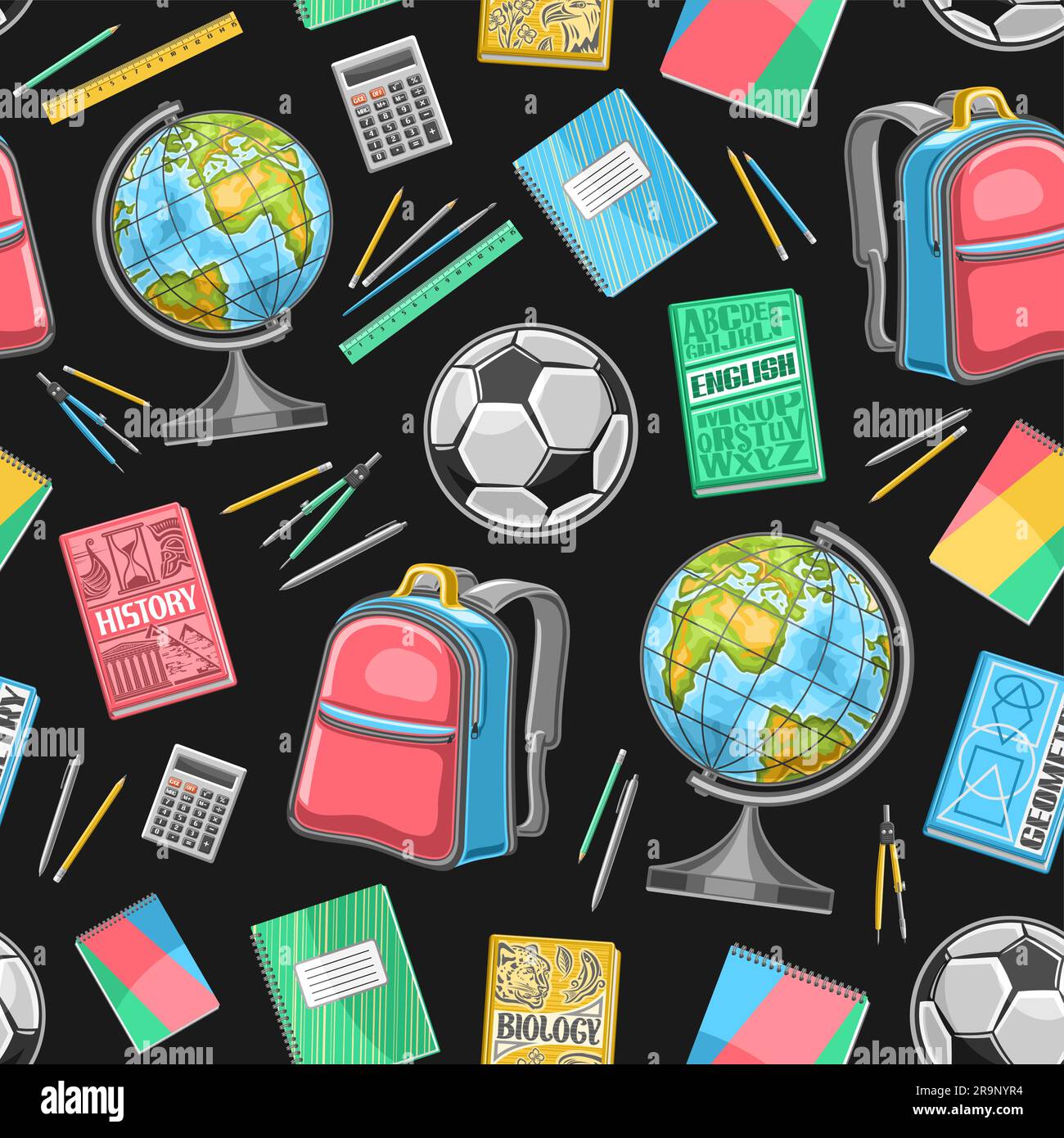 Vector School Seamless Pattern, decorative repeat background with ...