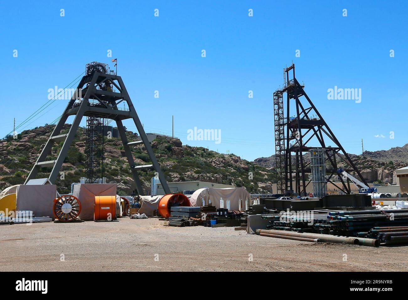 FILE - The Resolution Copper Mining area shaft #9, right, and shaft #10 ...
