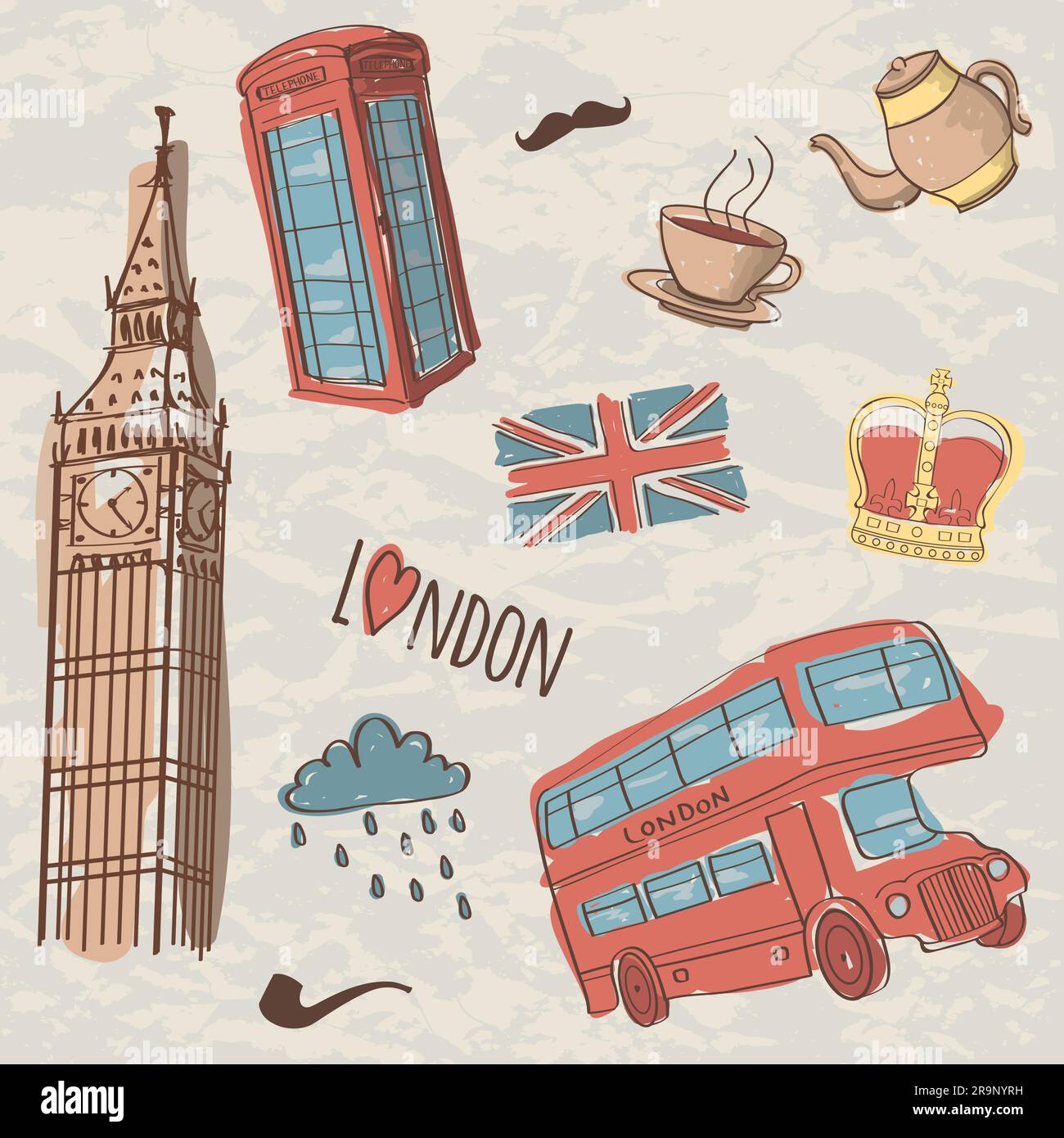 Vector colorful set of hand-drawn London symbols Stock Vector Image ...