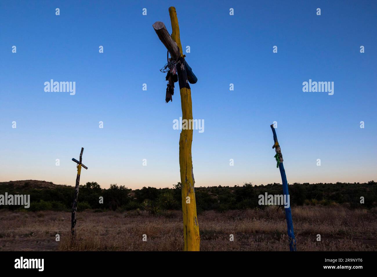 Apache religious symbols are posted at Oak Flat Campground, a sacred ...