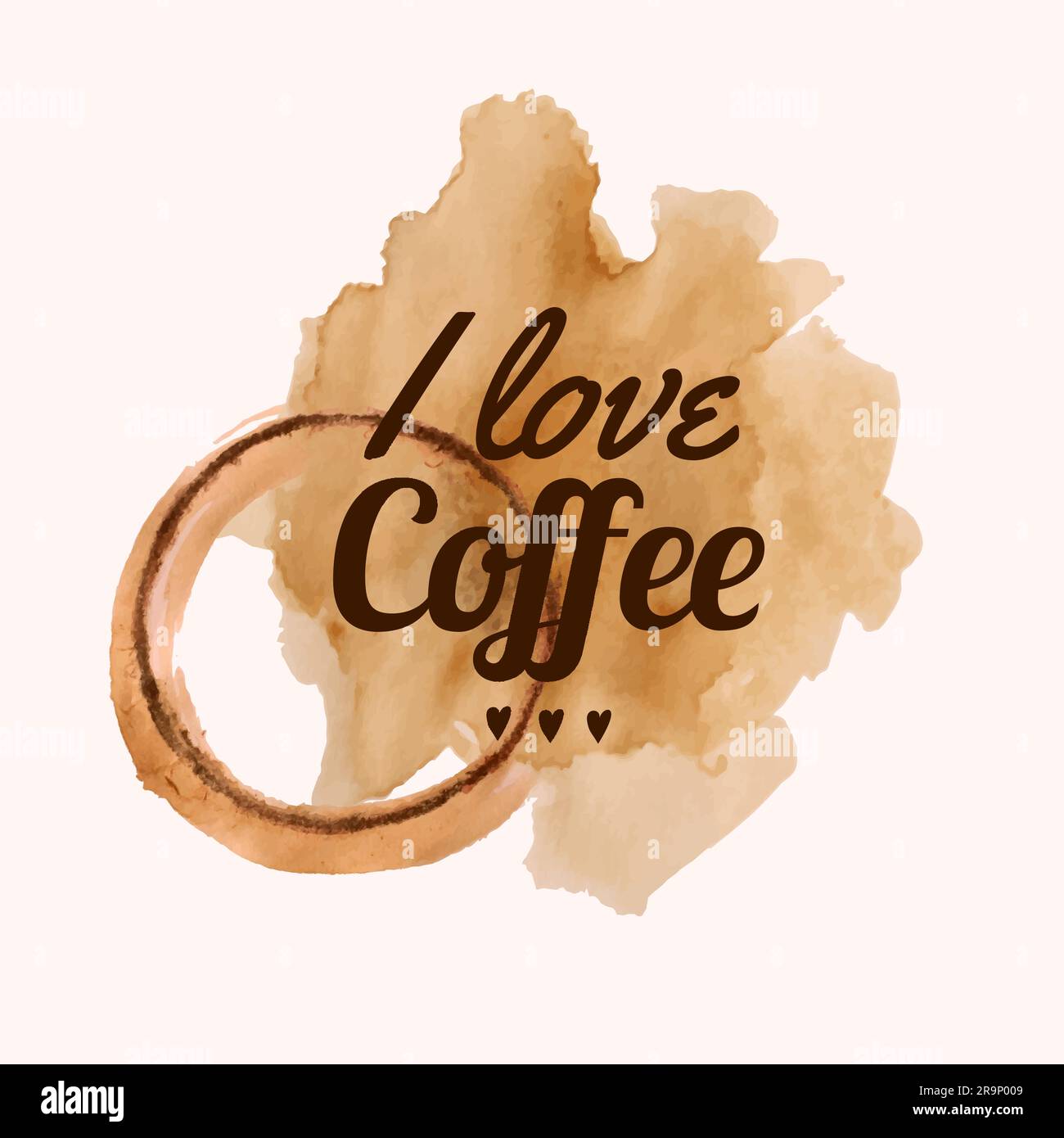 Vector illustration with "I love coffee" phrase and pour coffee blot ...