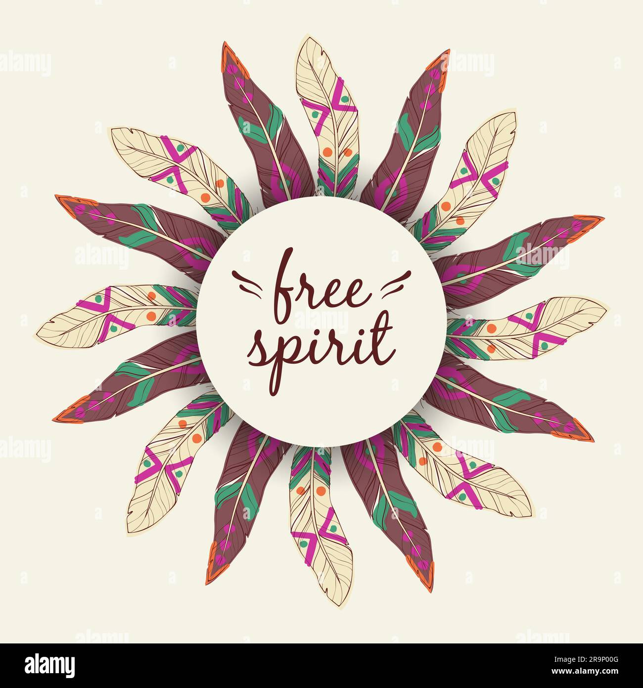 Vector ethnic illustration with feather frame in boho style. Tribal ...