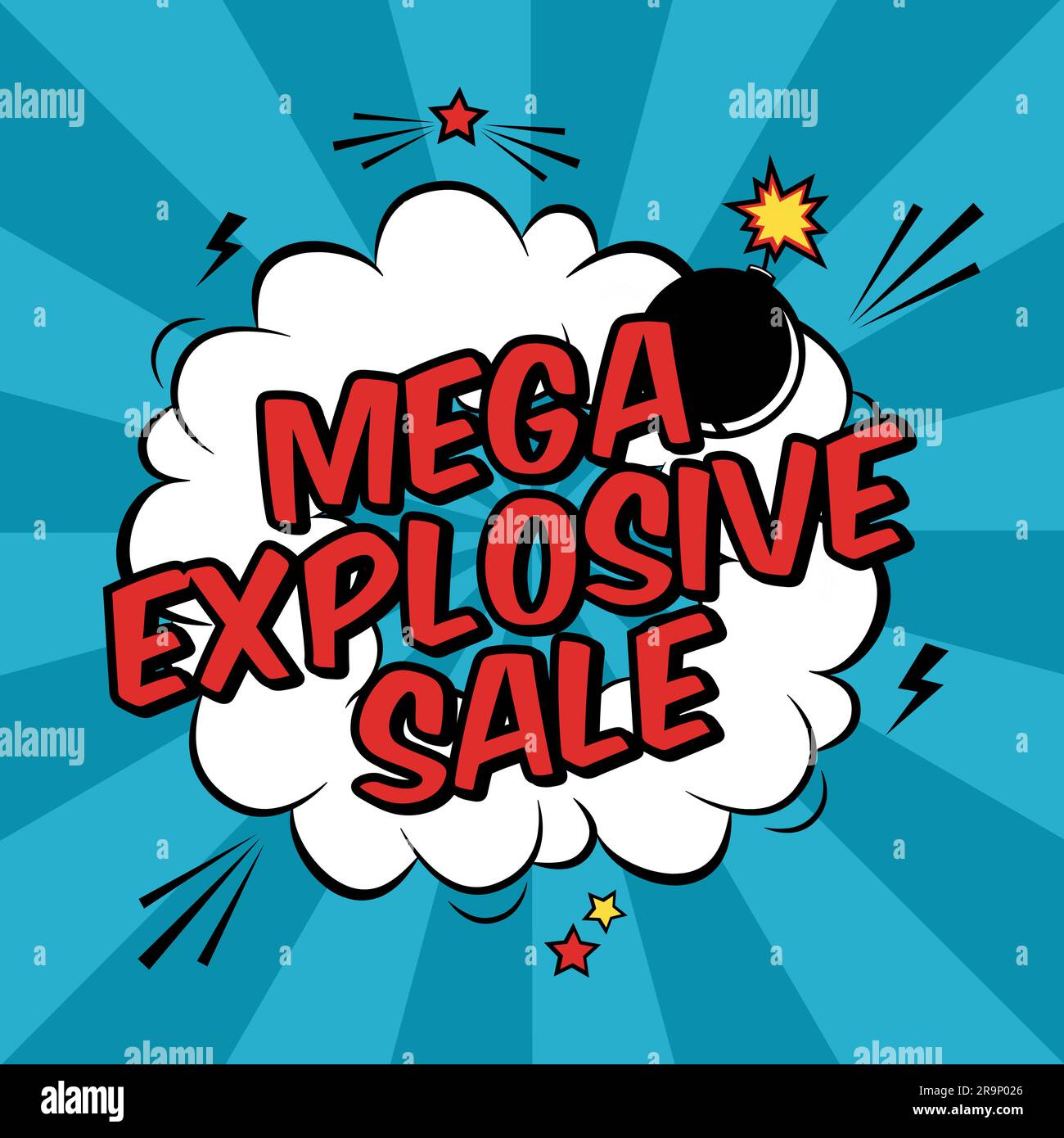 Vector colorful pop art illustration with mega explosive sale discount ...