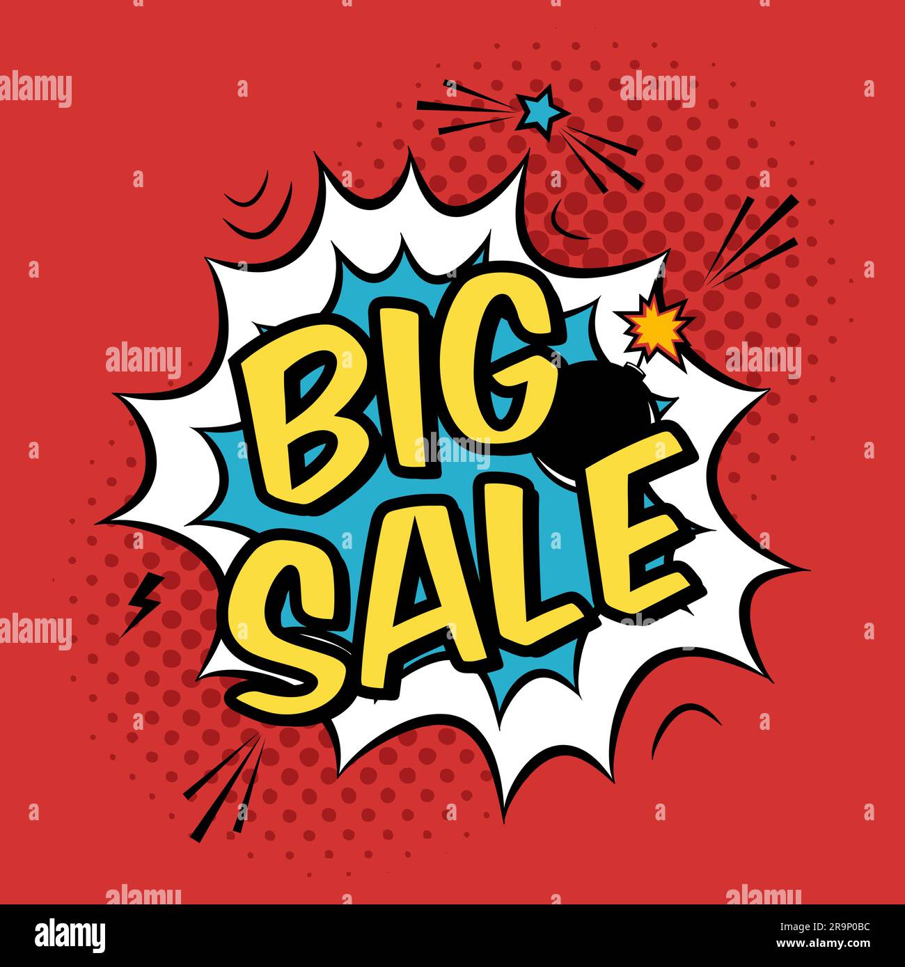 Vector colorful pop art illustration with big sale discount promotion ...