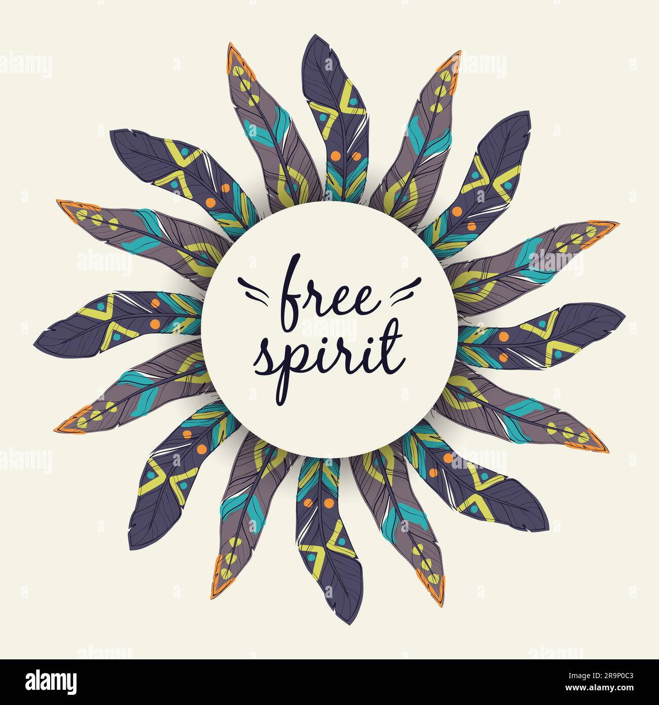Vector ethnic illustration with feather frame in boho style. Tribal ...
