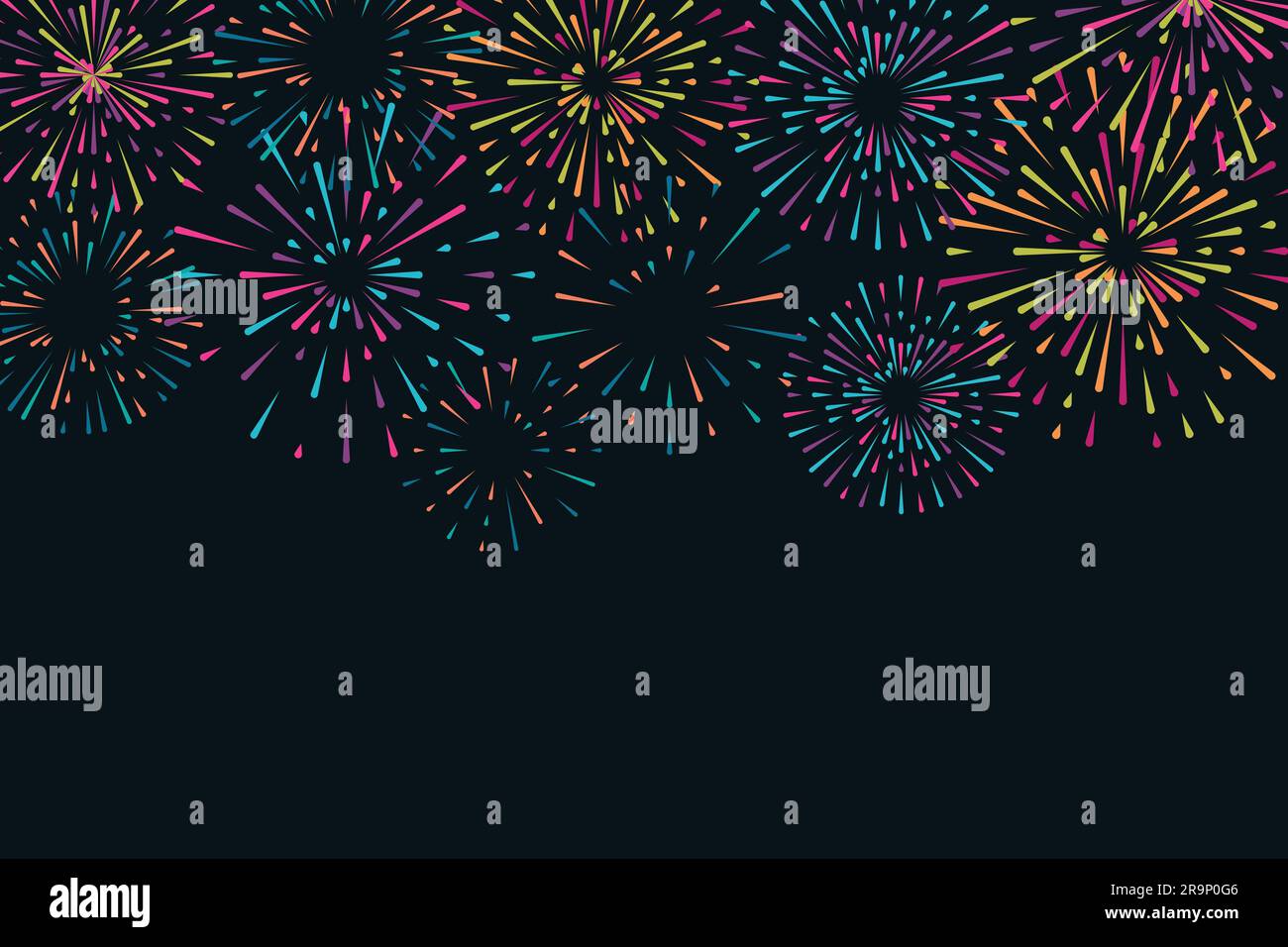 Vector illustration with different colorful fireworks on dark ...
