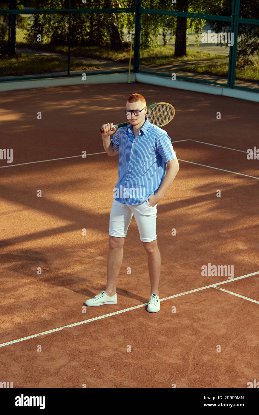 Full-length top view image of handsome redhead young man in stylish ...