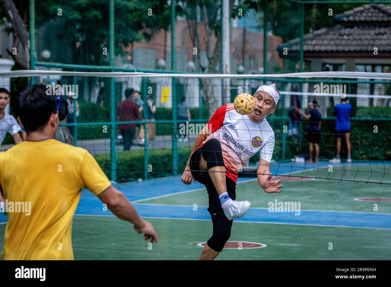Bangkok, Thailand. 25th June, 2023. Players of Sepak Takraw are seen playing a game at ...