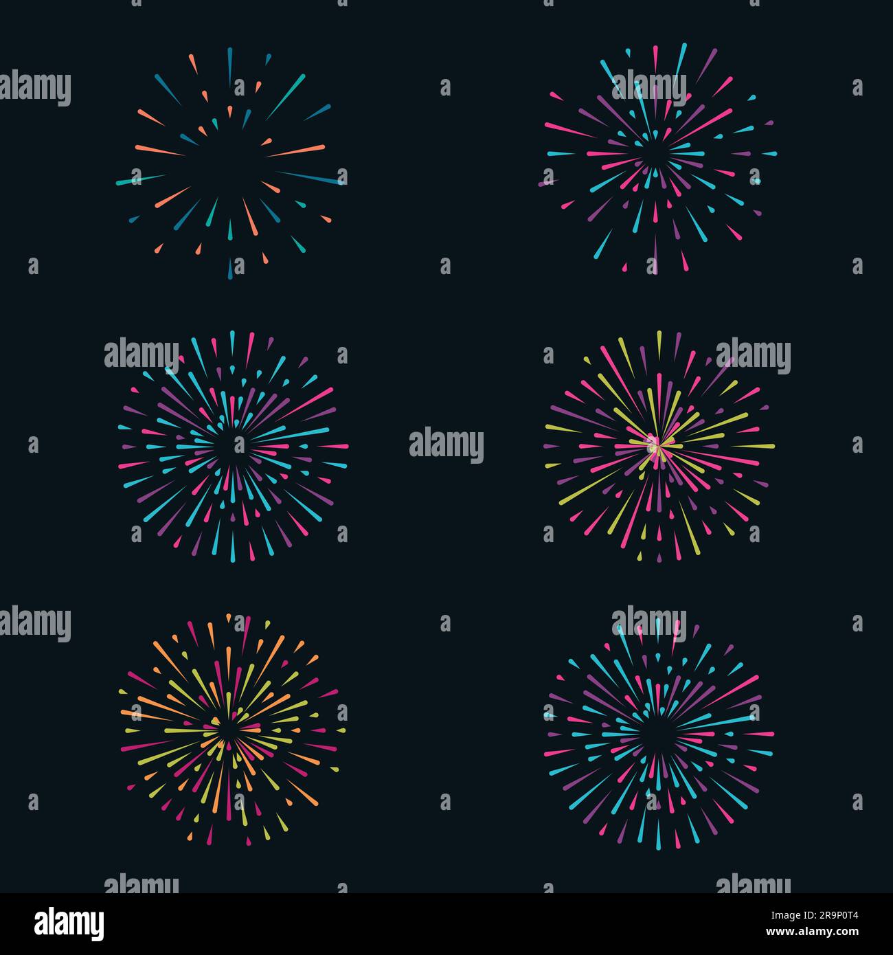 Vector set with colorful fireworks on dark background Stock Vector ...