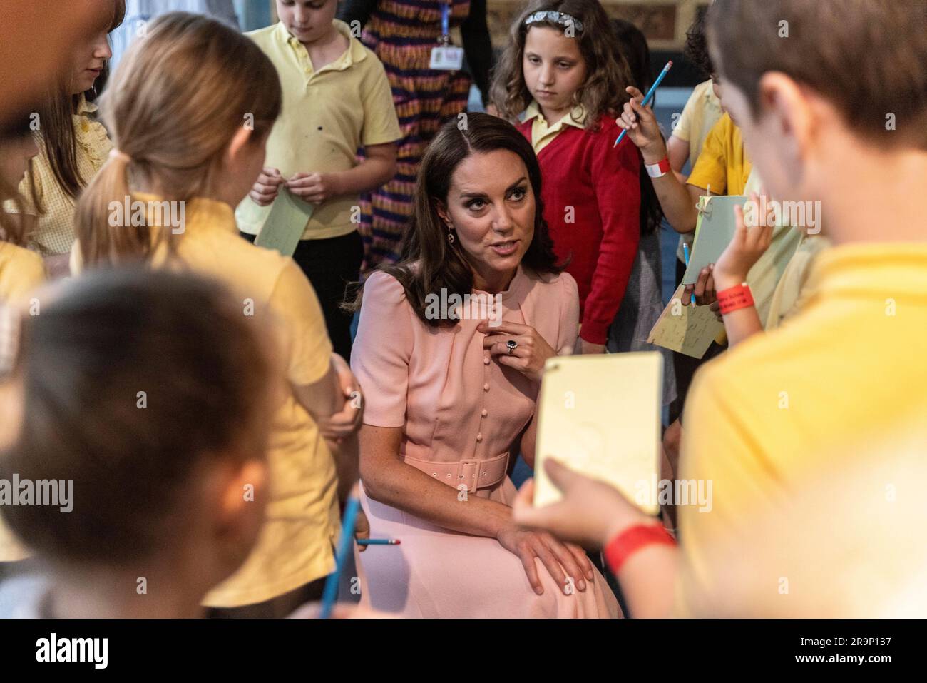 Kate, Princess of Wales, patron of the V&A, with children of Globe ...