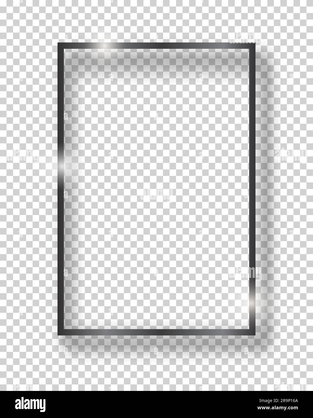 Vector black shiny vintage square frame isolated on transparent background. Luxury glowing ...