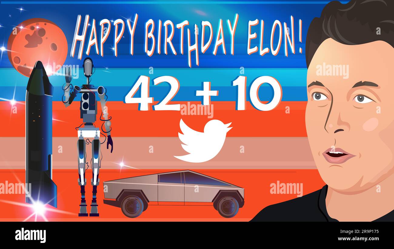 June 28, 2023, Elon Musk wrote a new tweet 42 plus 10. A comic ...