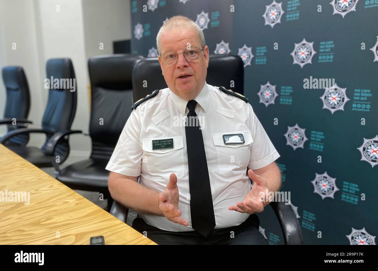 PSNI chief constable Simon Byrne at PSNI HQ in Belfast. Politicians ...