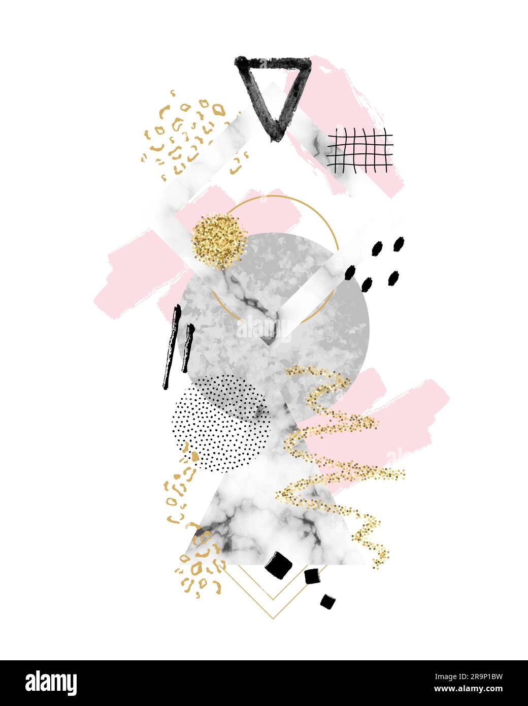 Vector trendy geometric background with marble stones, doodle textures ...