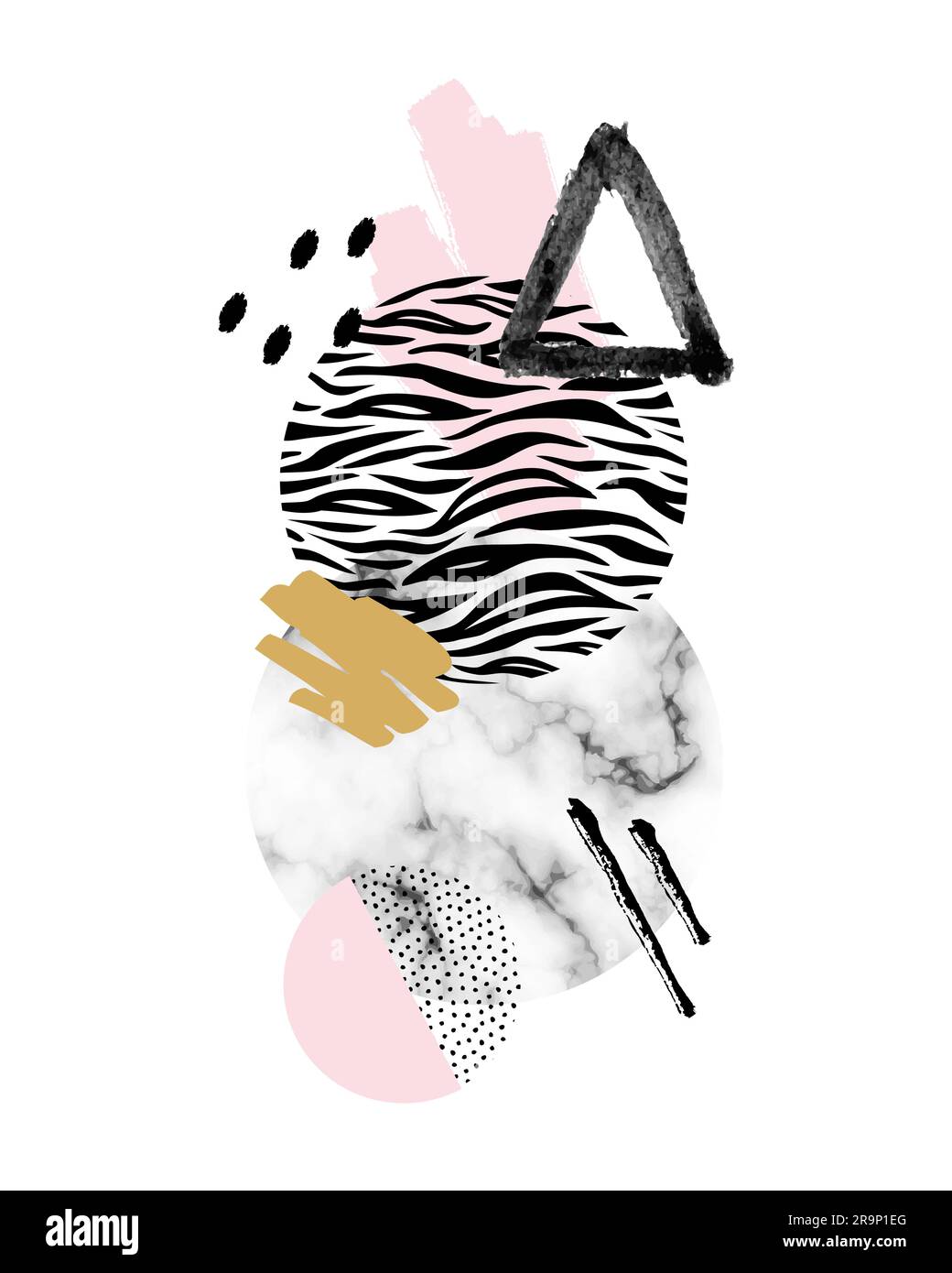 Vector trendy geometric background with marble stones, doodle textures ...