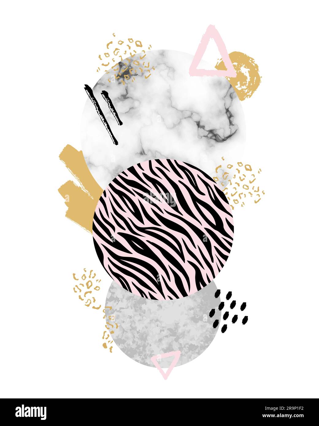 Vector trendy geometric background with marble stones, doodle textures ...